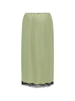 TWINSET Midi Froissé Satin And Lace Skirt - Green