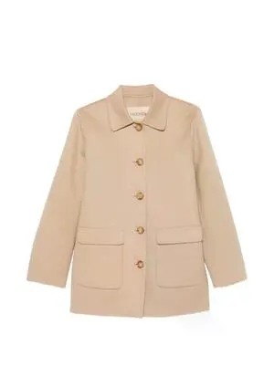 Valentino Garavani Cashmere Coat With Logo Detail - Neutrals