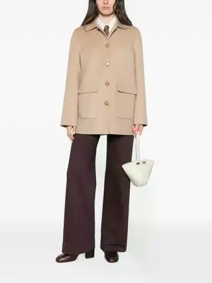 Valentino Garavani Cashmere Coat With Logo Detail - Neutrals