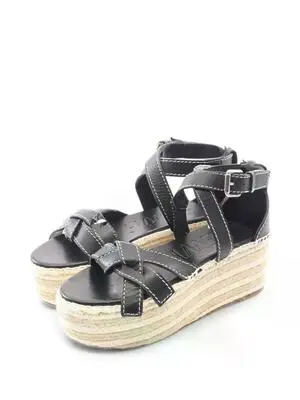 Loewe Leather Wedge Platform Espadrille Sandals - Black