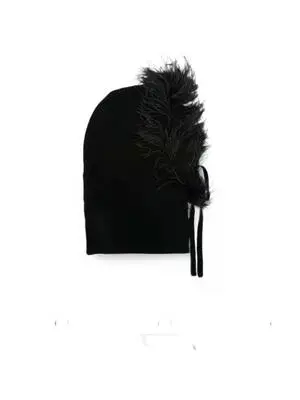 P.a.r.o.s.h Lestat Feather-trim Knitted Beanie Hat