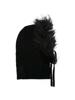 P.a.r.o.s.h Lestat Feather-trimmed Knitted Beanie Hat - Black