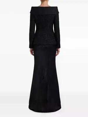SELF-PORTRAIT Metallic Bouclé Satin Maxi Dress
