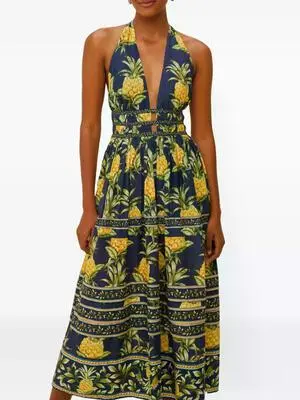 Farm Rio Pineapple-print Halterneck Mini Dress - Blue