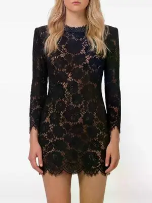 SELF-PORTRAIT Lace Long-sleeve Mini Dress - Black