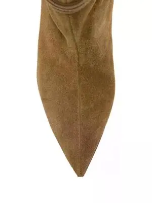 ODISSI Suede Wedge Boots With Bow Detailing - Brown