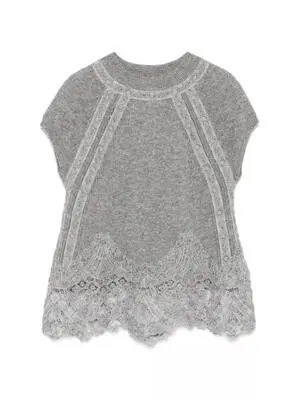 Ermanno Scervino Lace-trimmed Knitted Top - Grey