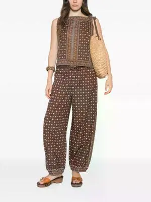 DÔEN Yarrow Tapered Trousers With Shell Print - Brown