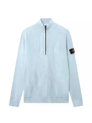 Stone Island Ribbed Soft Organic Cotton Stand Collar Half-zip Jumper