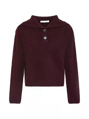 YVES SALOMON Buttoned Sailor-collar Sweater - Red