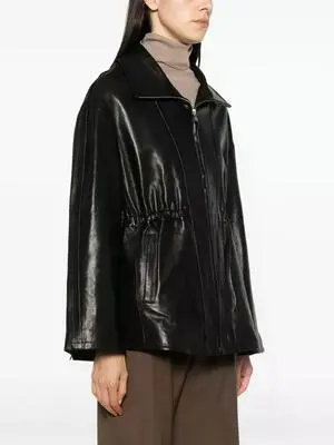 Nour Hammour Leather Drawstring Waist Jacket