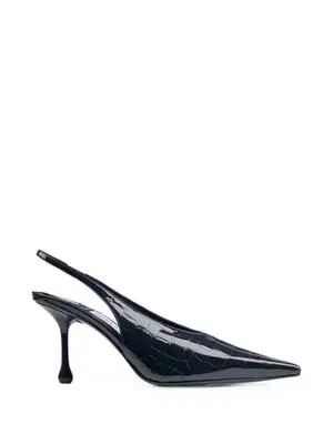 JIMMY CHOO Shiny Croc-embossed Leather Slingback Pumps