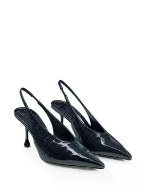 JIMMY CHOO Shiny Croc-embossed Leather Slingback Pumps