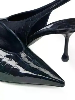 JIMMY CHOO Shiny Croc-embossed Leather Slingback Pumps
