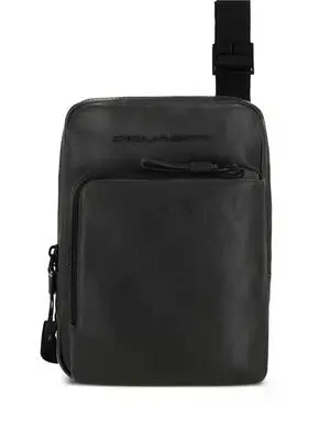 PIQUADRO Leather Logo-embossed Messenger Bag - Black