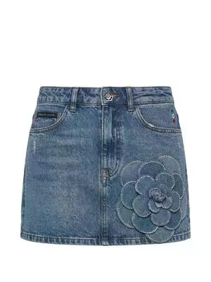 Philipp Plein Denim Mini Skirt Rose Strass