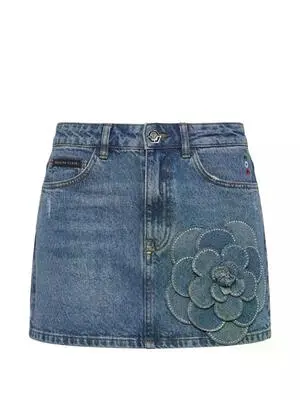 Philipp Plein Embellished Denim Mini Skirt - Blue