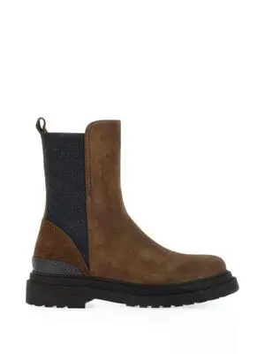 Brunello Cucinelli Monili-embellished Suede Ankle Boots - Brown