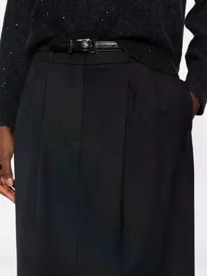 Peserico Pleated Front-slit Long Skirt