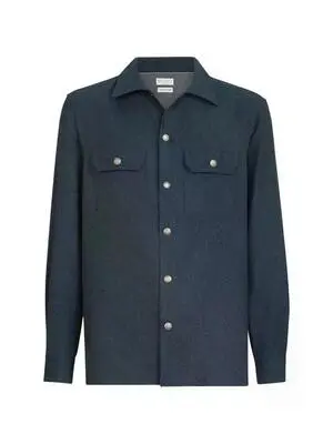 Brunello Cucinelli Virgin-wool Flannel Overshirt With Spread-collar And Chest-pockets - Blue