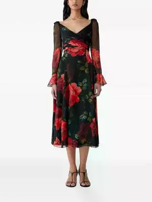 Carolina Herrera Rose-print Silk Midi Dress
