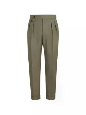 Brunello Cucinelli Virgin-wool Diagonal Trousers With Reversed Double-pleats And Waist-tabs - Green