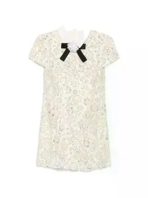SELF-PORTRAIT Sequin-embellished Bow-detail Mini Dress - Neutrals