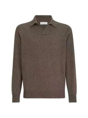 Brunello Cucinelli Mouliné Cashmere Knit Polo - Grey
