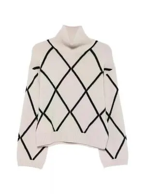 ALLUDE Argyle-pattern Roll-neck Sweater - Neutrals