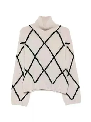 ALLUDE Argyle Pattern Roll Neck Sweater - Neutrals