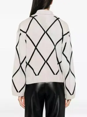 ALLUDE Argyle Pattern Roll Neck Sweater