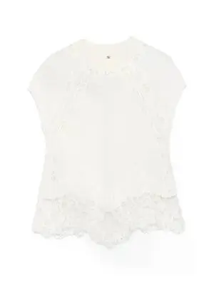 Ermanno Scervino Lace-trim Short-sleeve Top - Neutrals