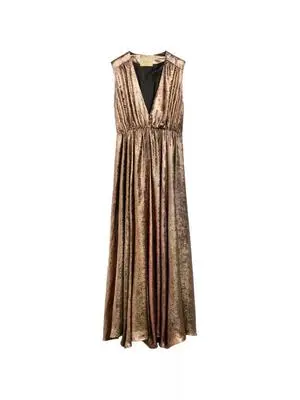 Momoni Ysla Laminated Sleeveless Maxi Dress - Gold