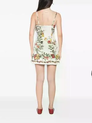 Alice + Olivia Floral Print Square Neck Mini Dress - Neutrals