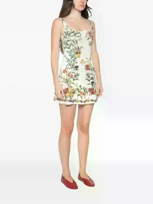 Alice + Olivia Floral Print Square Neck Mini Dress - Neutrals