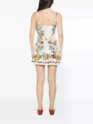 Alice + Olivia Floral Print Square Neck Mini Dress - Neutrals