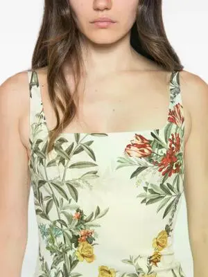 Alice + Olivia Floral Print Square Neck Mini Dress - Neutrals