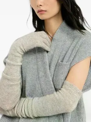 Brunello Cucinelli Long Lace Flowers Knit Gloves In Sparkling Mohair And Virgin Wool - Neutrals