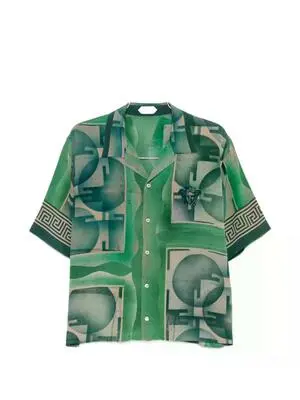 Versace Greca-print Silk Shirt - Green