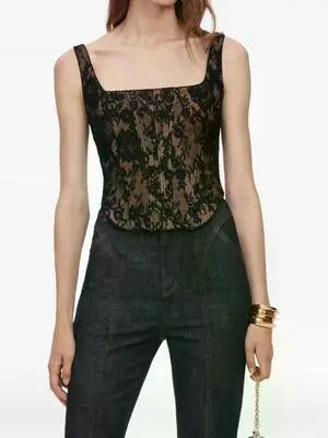 SELF-PORTRAIT Lace Corset Top - Black