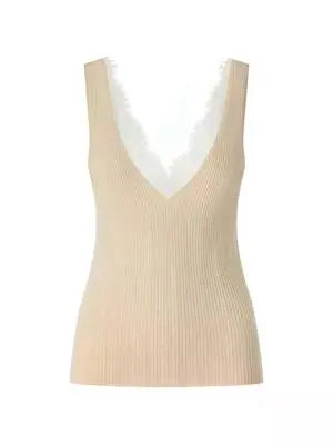 Pinko Silk And Cashmere Blend Vest Top With Lace Neck