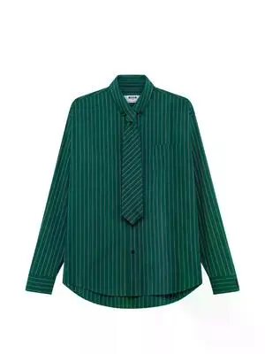 MSGM Pinstriped Tie-detail Shirt - Green