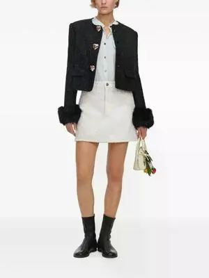 SELF-PORTRAIT Metallic Boucle Jacket With Faux Fur Cuffs