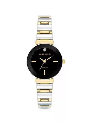 Anne Klein Diamond-accented Two-tone 28mm Watch - Black