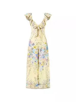 Camilla Tie-front Frill-sleeve Jumpsuit - Yellow