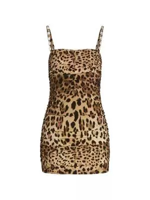 Dolce & Gabbana Leo-print Charmeuse Dress - Neutrals