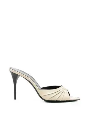 Saint Laurent Babylon Ruched Leather Sandals - Neutrals