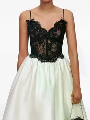 SELF-PORTRAIT Self-Portrait Lace Bodice Flared Midi Dress Neutrals