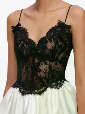 SELF-PORTRAIT Lace Bodice Flared Midi Dress - Neutrals