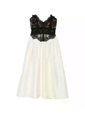 SELF-PORTRAIT Lace Bodice Flared Midi Dress - Neutrals
